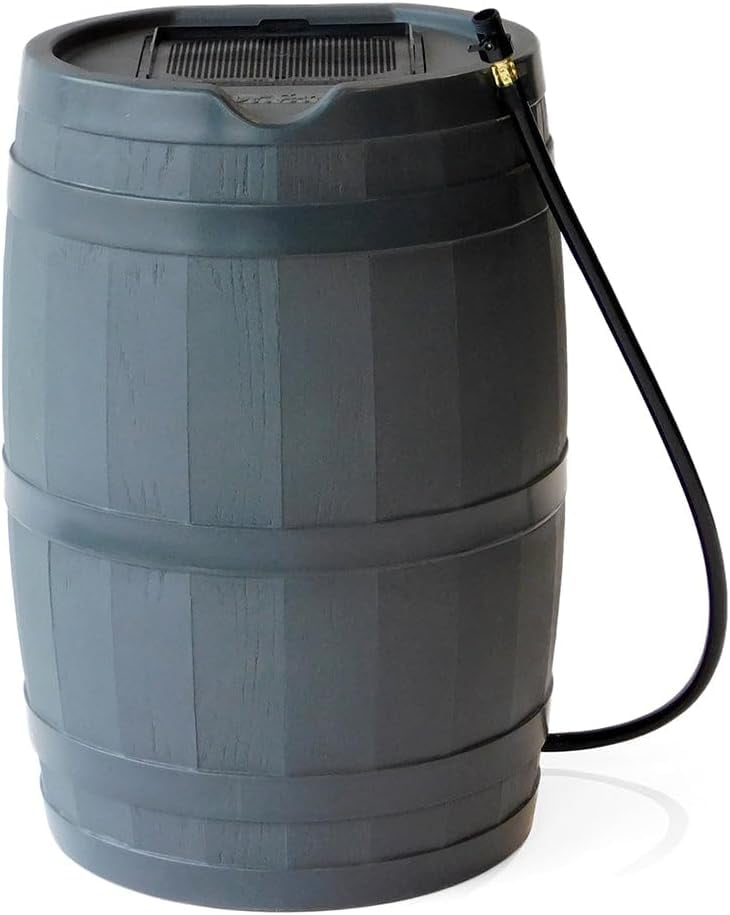 FCMP Outdoor 45 Gallon Heavy Duty Rain Water Catcher Barrel Container ...