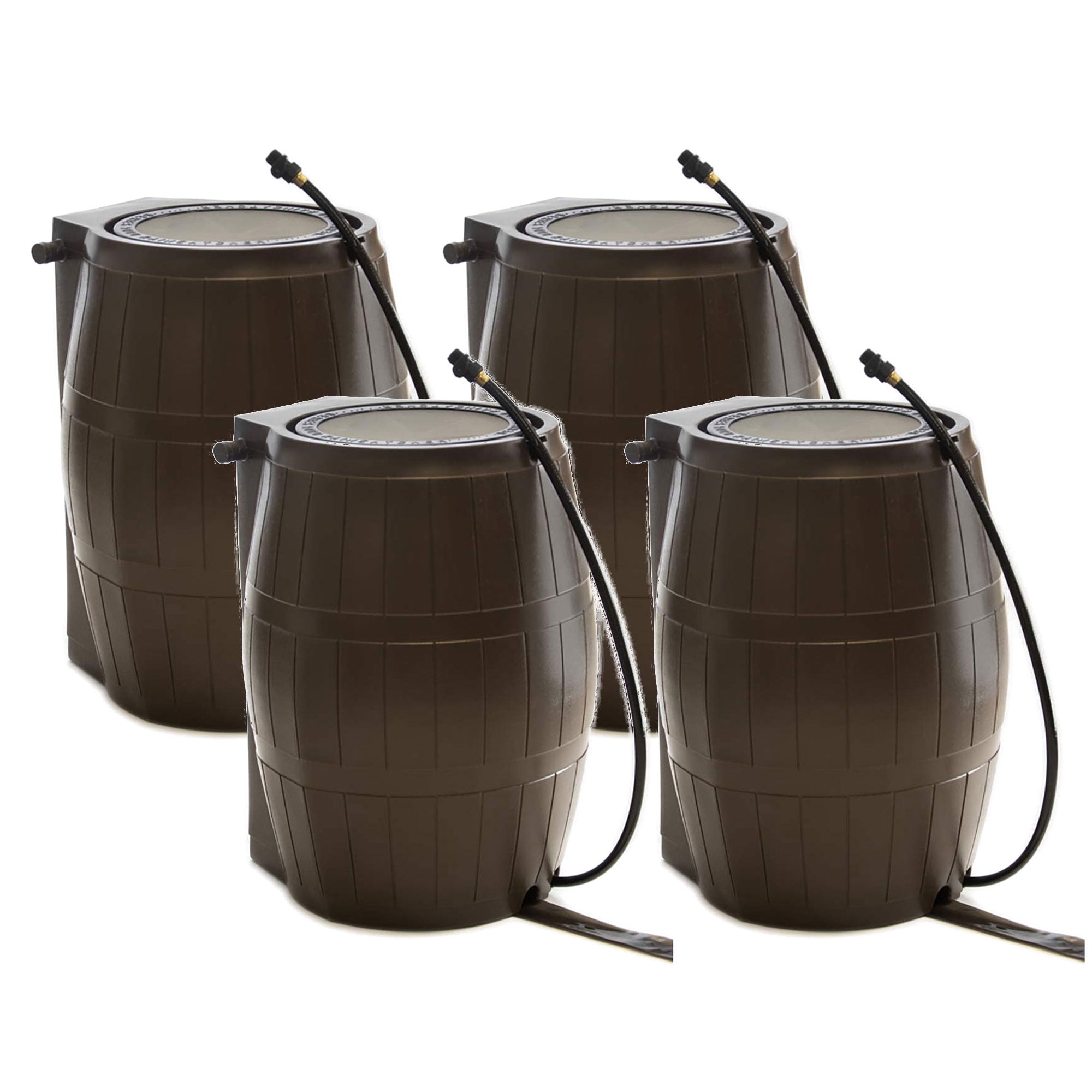 FCMP Outdoor 50-Gallon BPA Free Home Rain Water Barrel, Brown (4 Pack ...