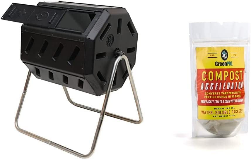 FCMP Outdoor IM4000 Dual Chamber Tumbling Composter + GREEN PIG Compost ...