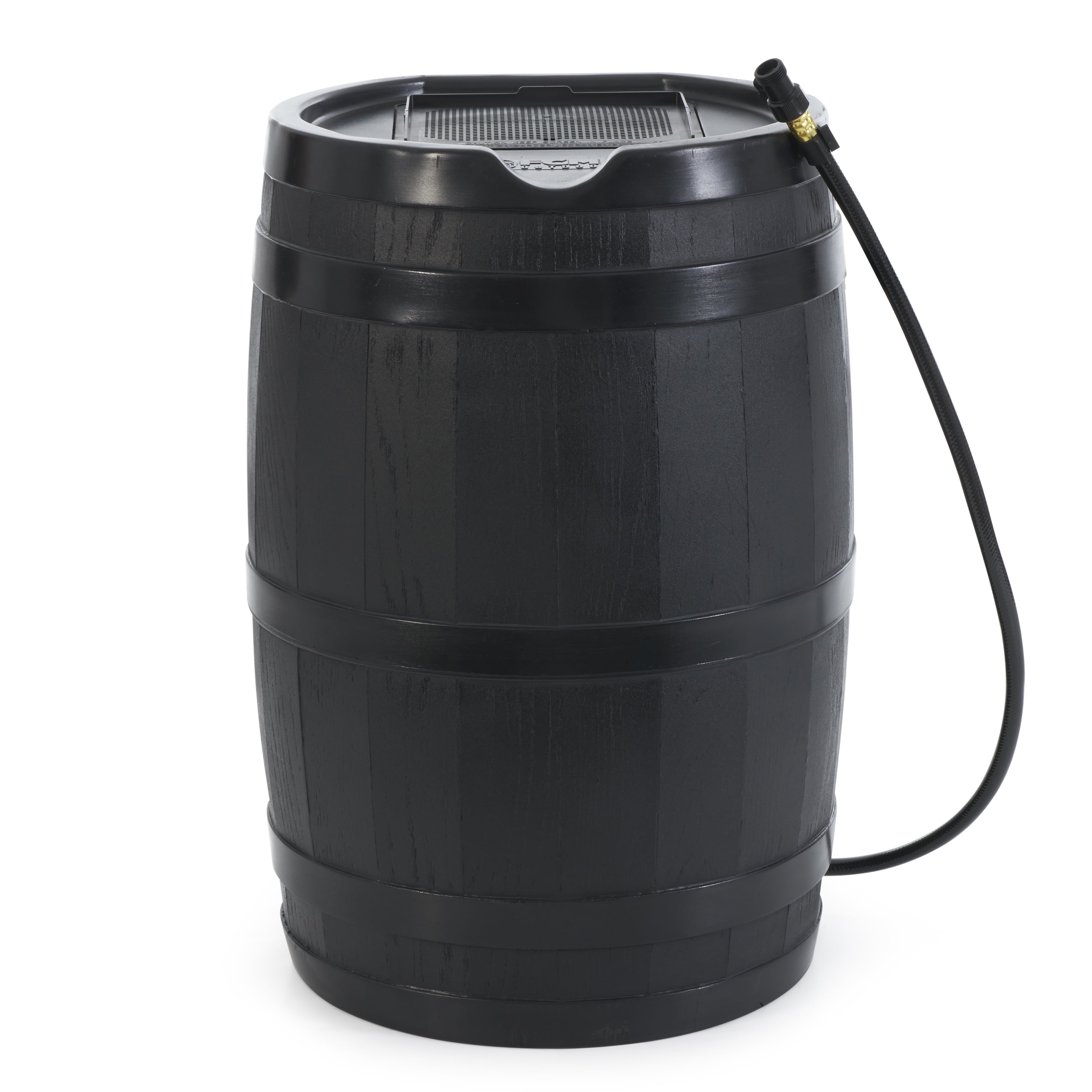 FCMP Outdoor Rain Water Catcher Barrel, Black, 45 Gallon Plastic Rain ...