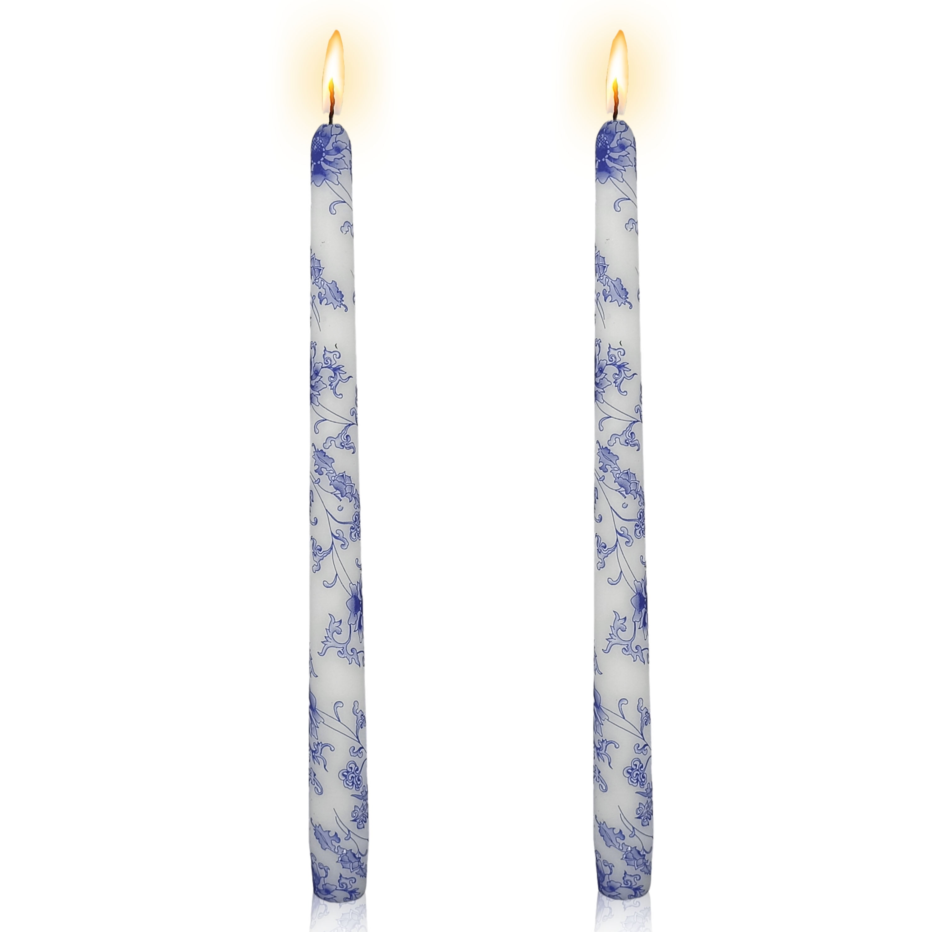 FCMSHAMD 9.4inch Chinoiserie Taper Candles Blue Flower Printed Handmade ...