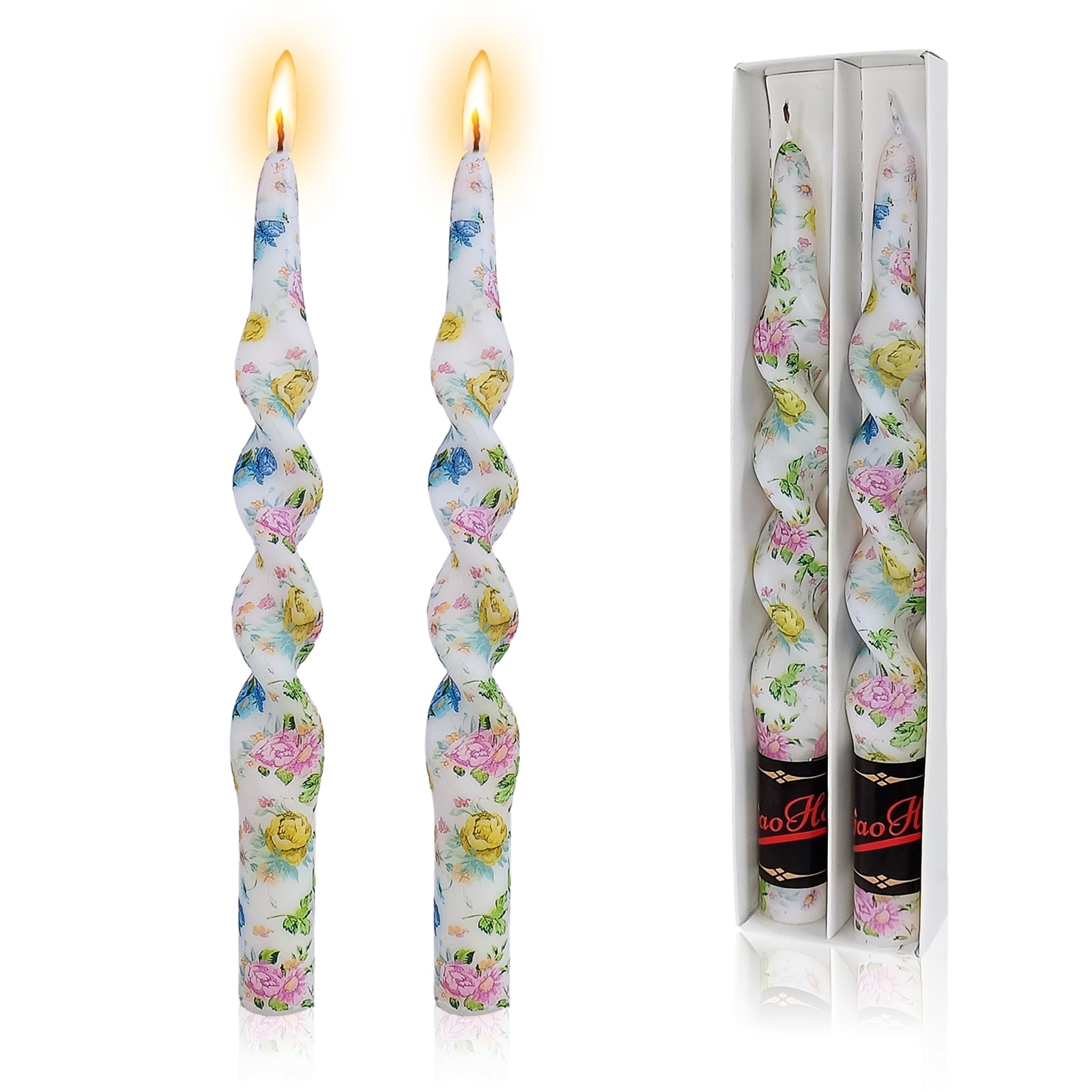 FCMSHAMD 9.8 inch Spiral Colored Printed Taper Candles Handmade Twisted ...