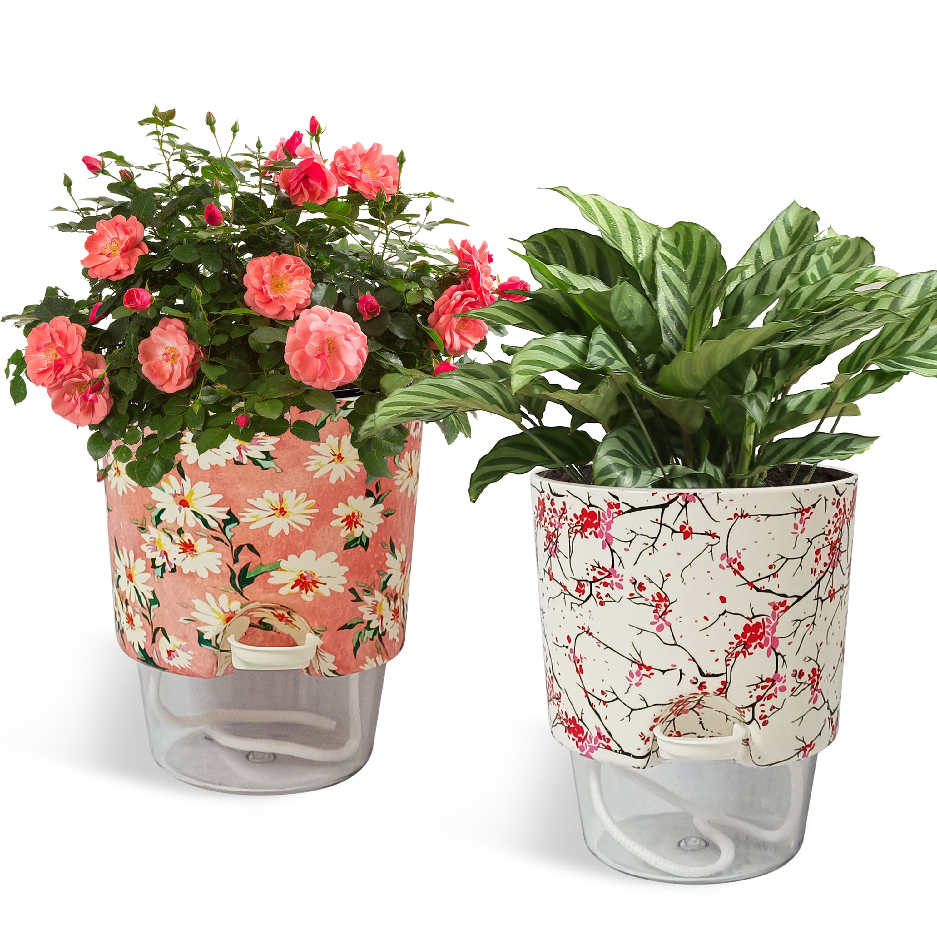 FCMSHAMD Plant Pots 5 inch Set of 2, Self Watering Flower Pots Indoor ...