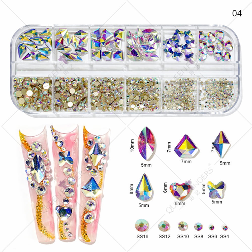 FCOGIN 12 Shapes Colorful Diamonds 3D Crystal Rhinestones, for Nail Art ...