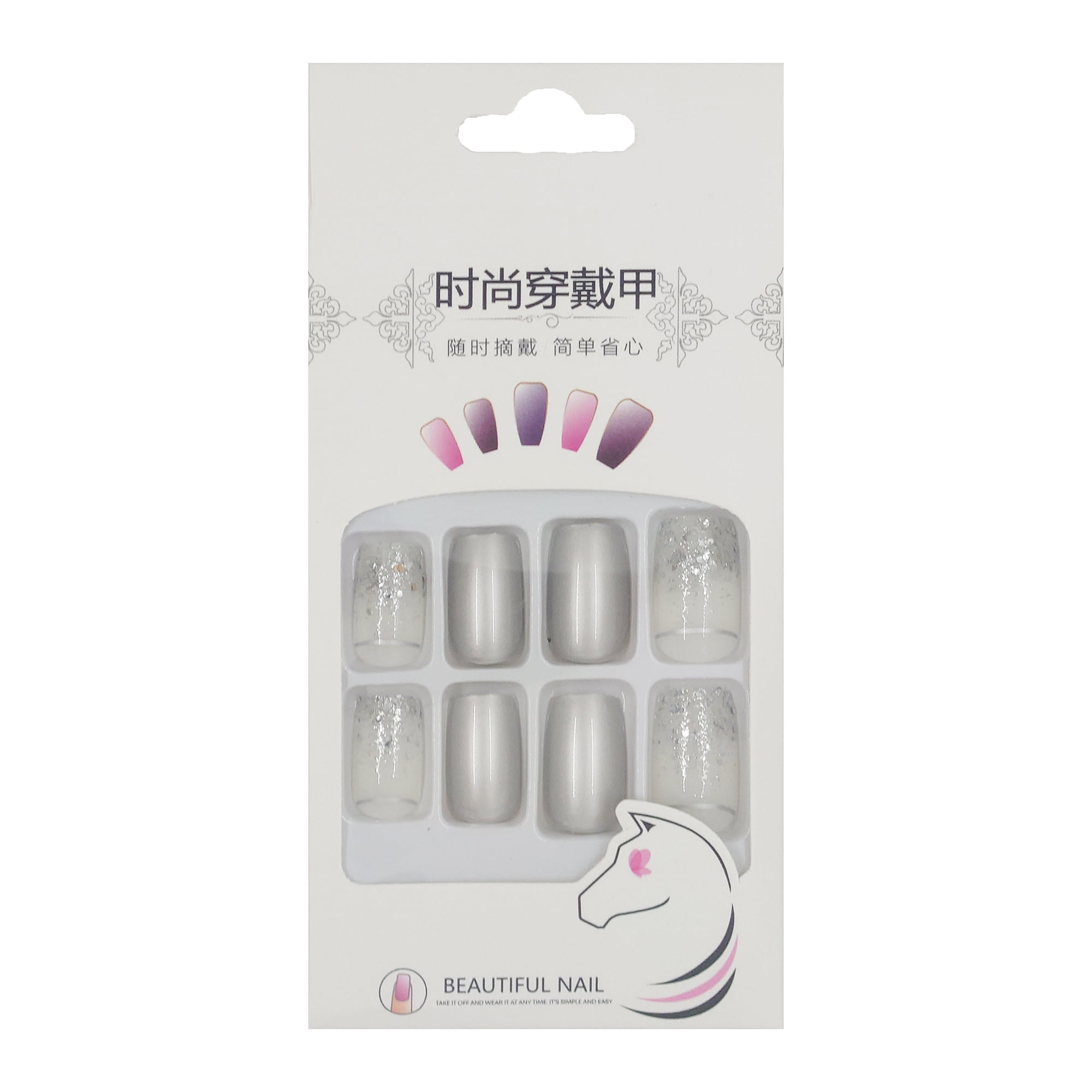 FCOGIN Medium Square, 24 Pieces, Silver, White, Glitter, Acrylic False ...