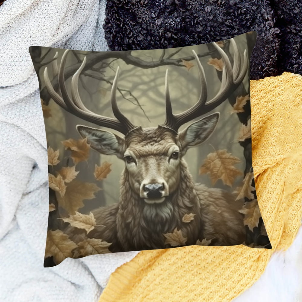 FCXZI 100% Linen Deer Antlers Tree Pillow Cover for Sofa Couch 24x24in ...