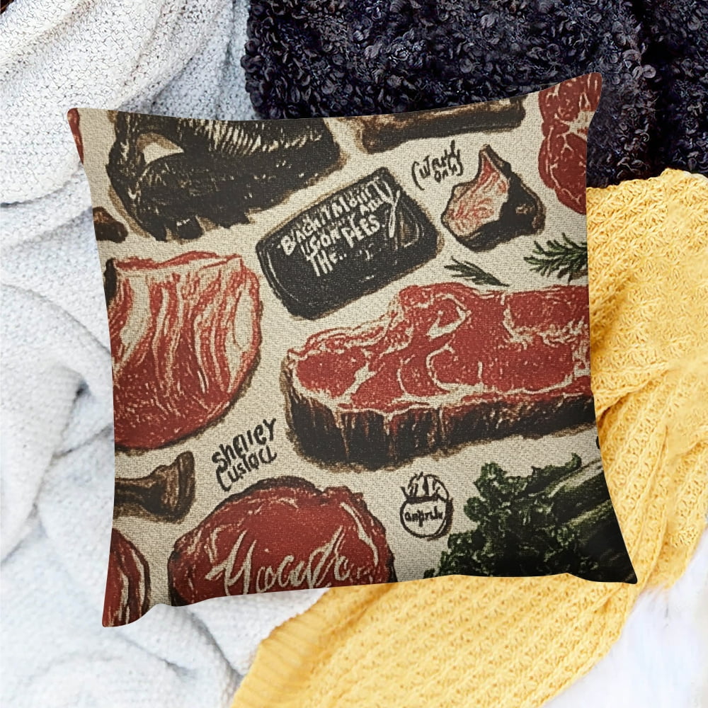FCXZI 100% Linen Pillow Covers Meats Steak House Decor Set of 1 24x24in ...