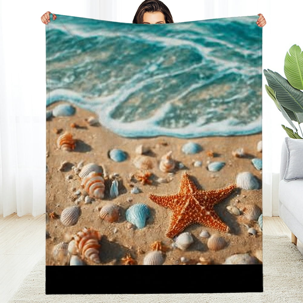 FCXZI Beach Starfish Shells Flannel Blanket Soft Lightweight Multi ...