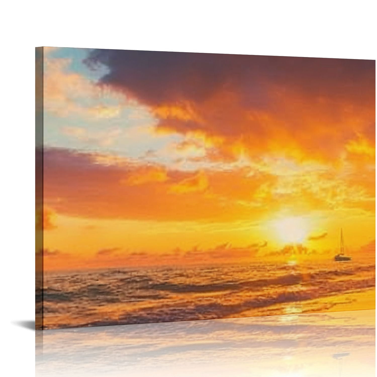 FCXZI Beach Wall Art Decor Golden Sunset Painting Seascape Theme ...