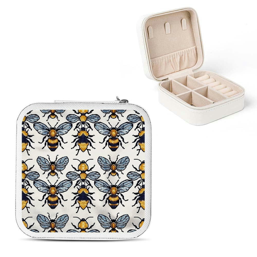 FCXZI Bees Pattern Vintage Flexible Jewelry Storage Box Travel Case ...