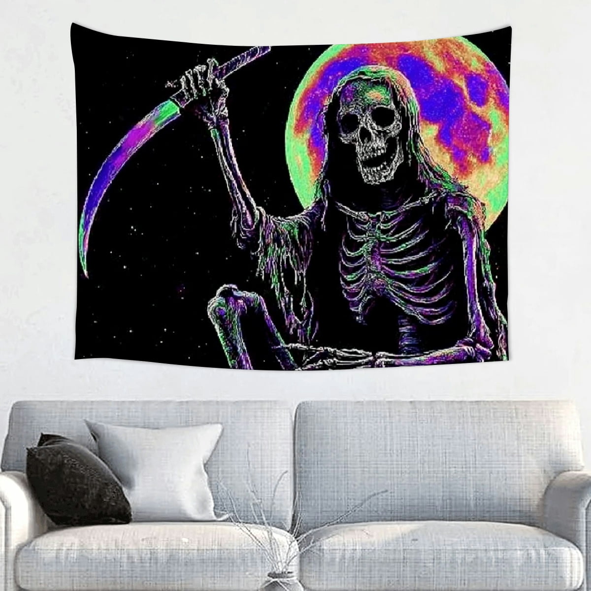 FCXZI Blacklight Skull Tapestry Glow in The Dark UV Reactive Grim ...
