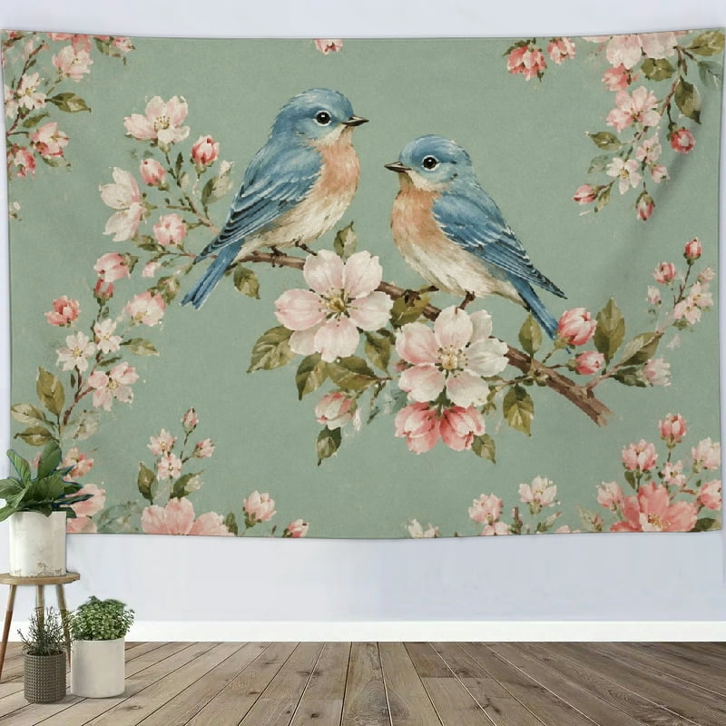 FCXZI Bluebirds Polyester Tapestry Wall Hanging for Bedroom Living Room ...