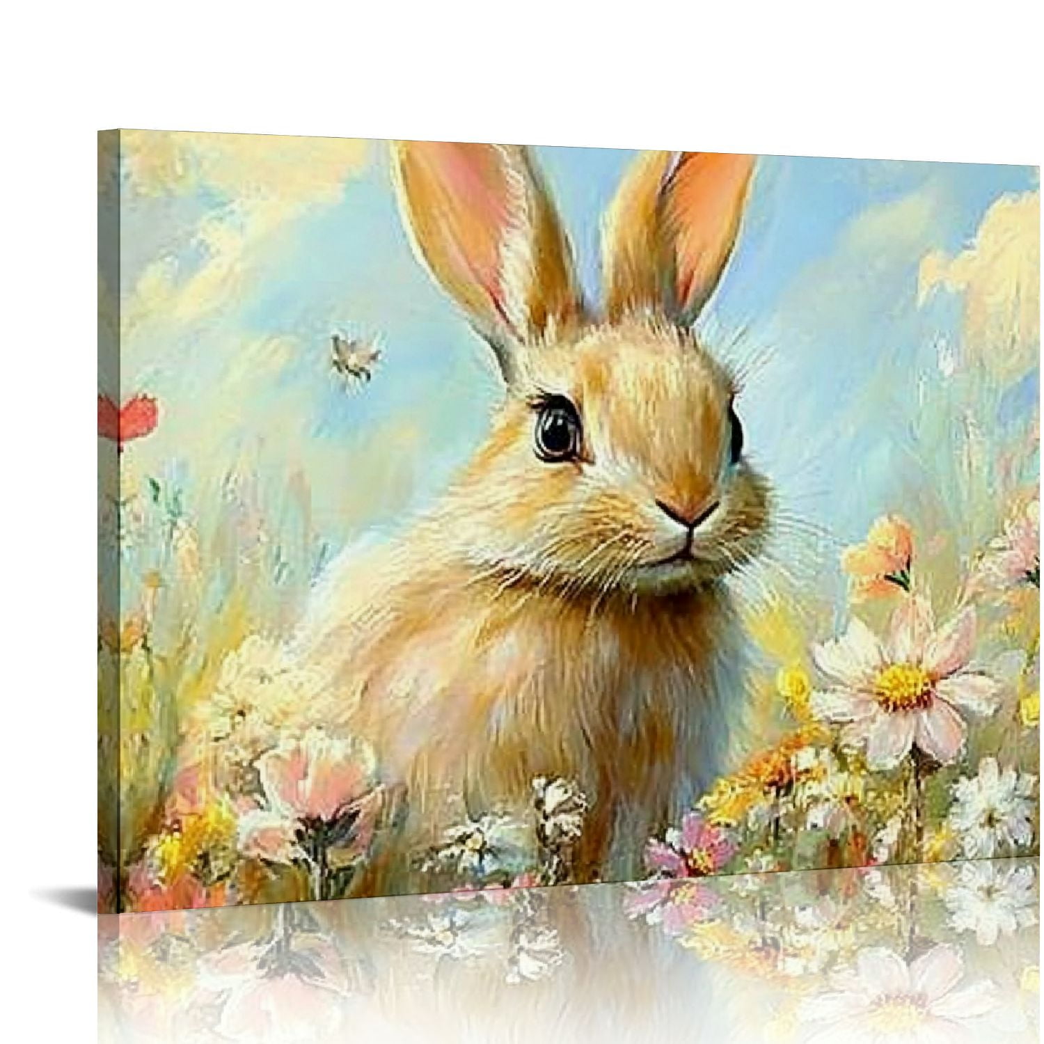 FCXZI Bunny Easter Flower Wall Decor Canvas Wall Art, Vintage Rabbit ...