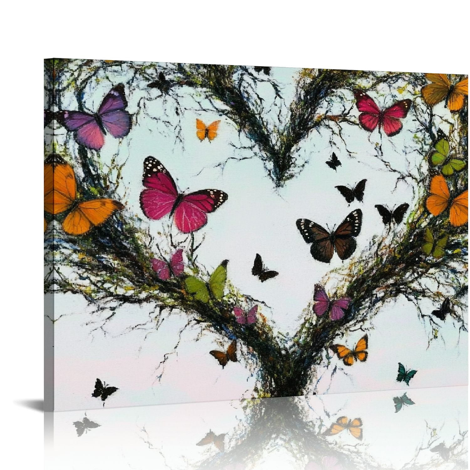 FCXZI Butterfly Canvas Print Wall Art for Bedroom Heart Shaped Branches ...