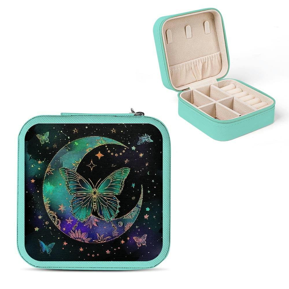 FCXZI Butterfly Crescent Moon Stars Jewelry Box Travel Organizer Green ...