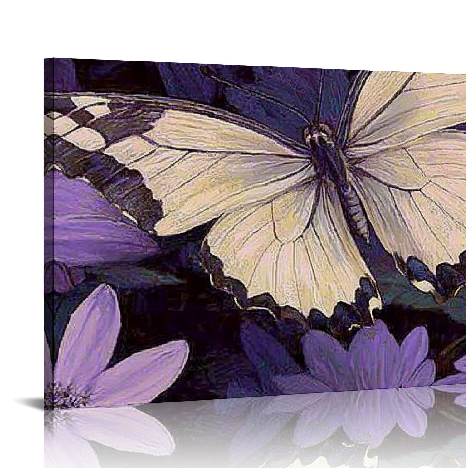 FCXZI Butterfly Wall Art Vintage Purple Flowers Pictures Modern ...