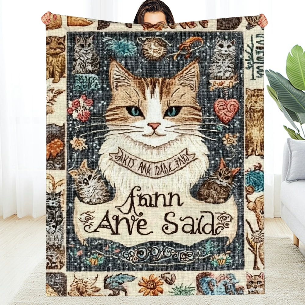 FCXZI Cat Sayings Cross Stitch Flannel Blanket, Soft Cozy Multi-Purpose ...