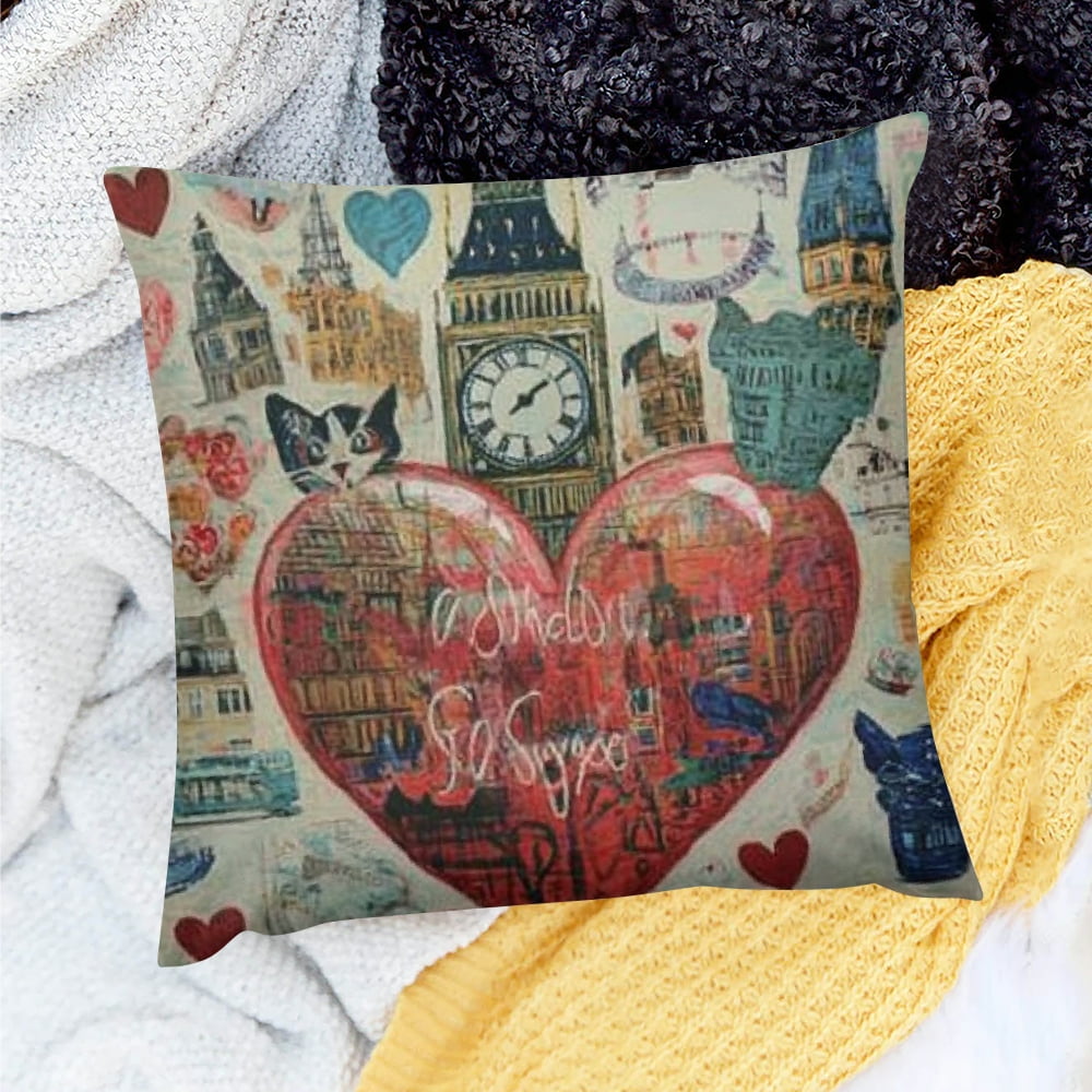 FCXZI Clock Tower Theme Linen Pillow Cushion Case for Home Sofa Couch ...