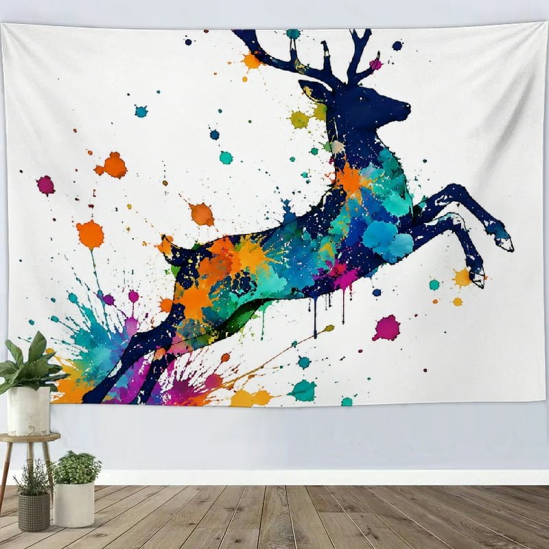 FCXZI Colorful Splatter Deer Printed Polyester Tapestry Wall Hanging ...