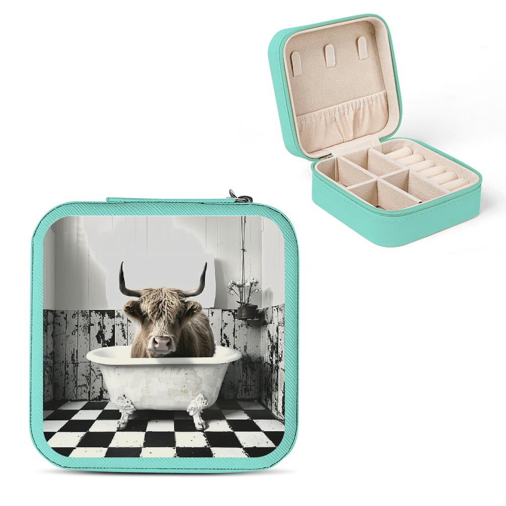 FCXZI Cow Theme Flexible Storage Jewelry Box for Women - Compact Travel ...