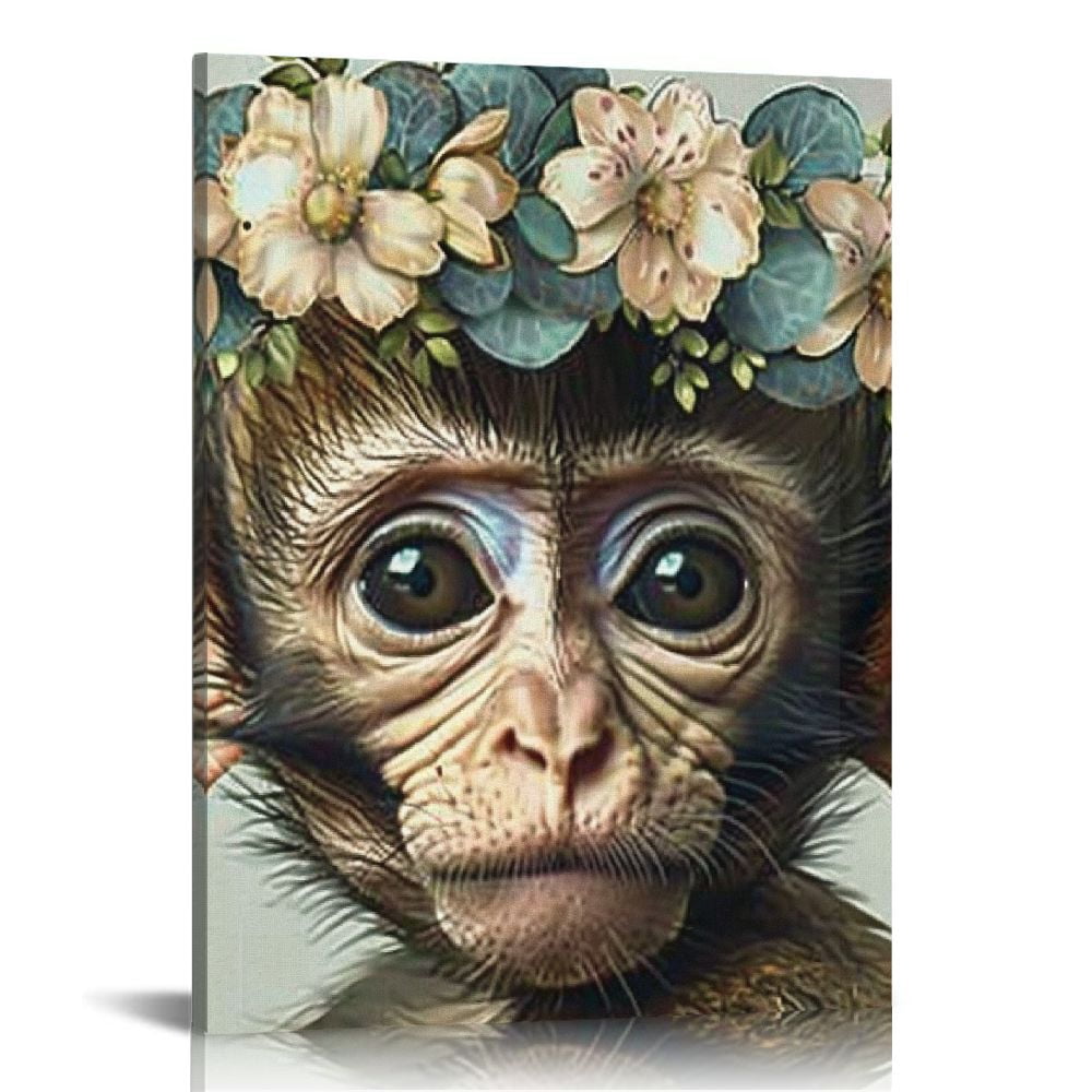 FCXZI Cute Baby Monkey Garland Wall Art Jungle Animal Flower Wreath ...