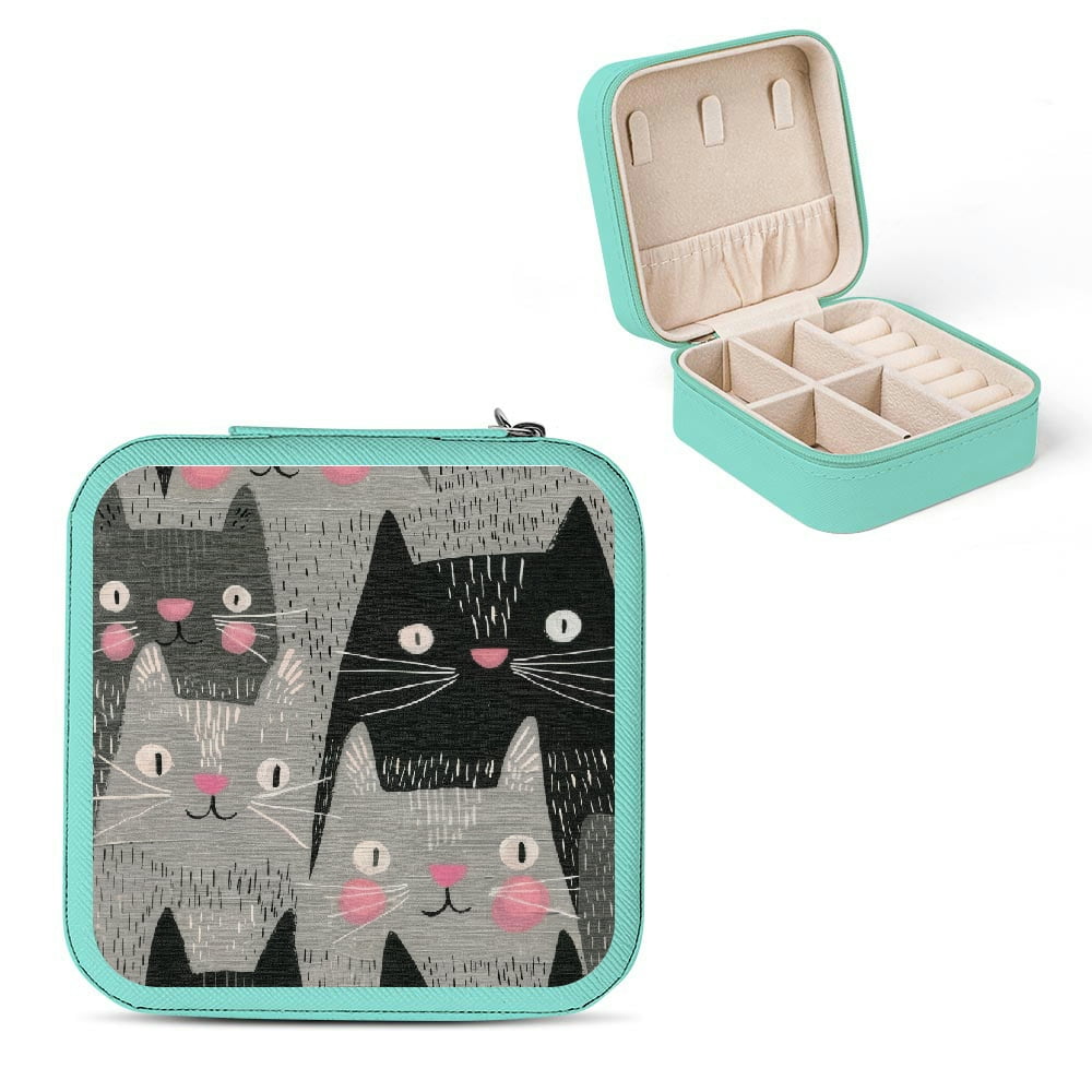 FCXZI Cute Cat Jewelry Box Small Travel Organizer for Necklaces Rings ...
