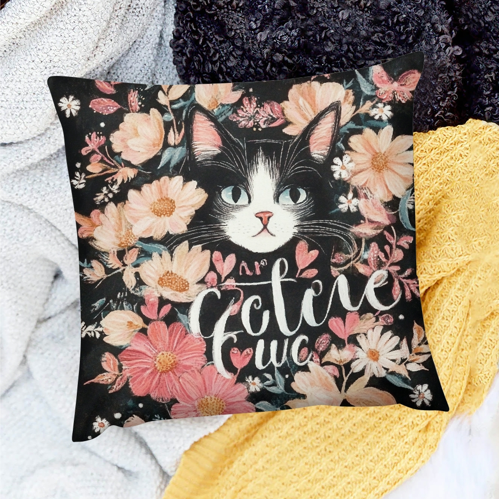 FCXZI Cute Cat Pillow Covers 100% Linen Farmhouse Decor for Sofa ...