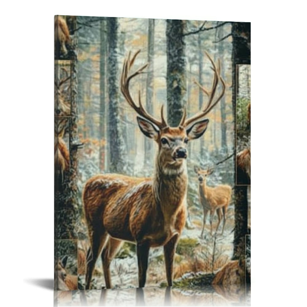 FCXZI Deer Trees Forest Wall Decor Canvas Art for Home Living Room ...