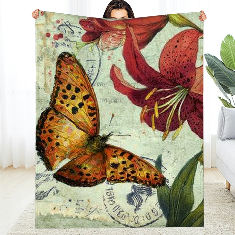 FCXZI Durable Soft Flannel Blanket Butterfly Flowers Design Multi ...