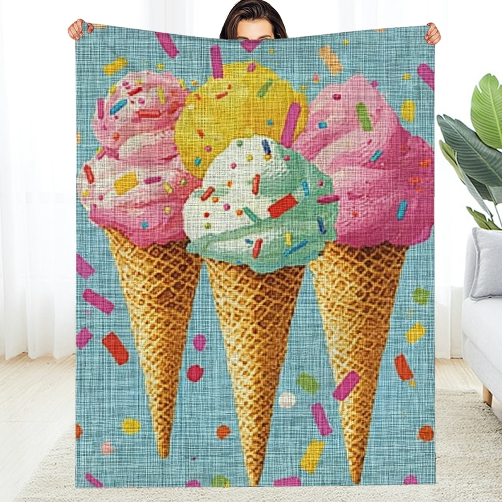 FCXZI Durable Soft Flannel Blanket Ice Cream Cones Sprinkles Design 50 ...