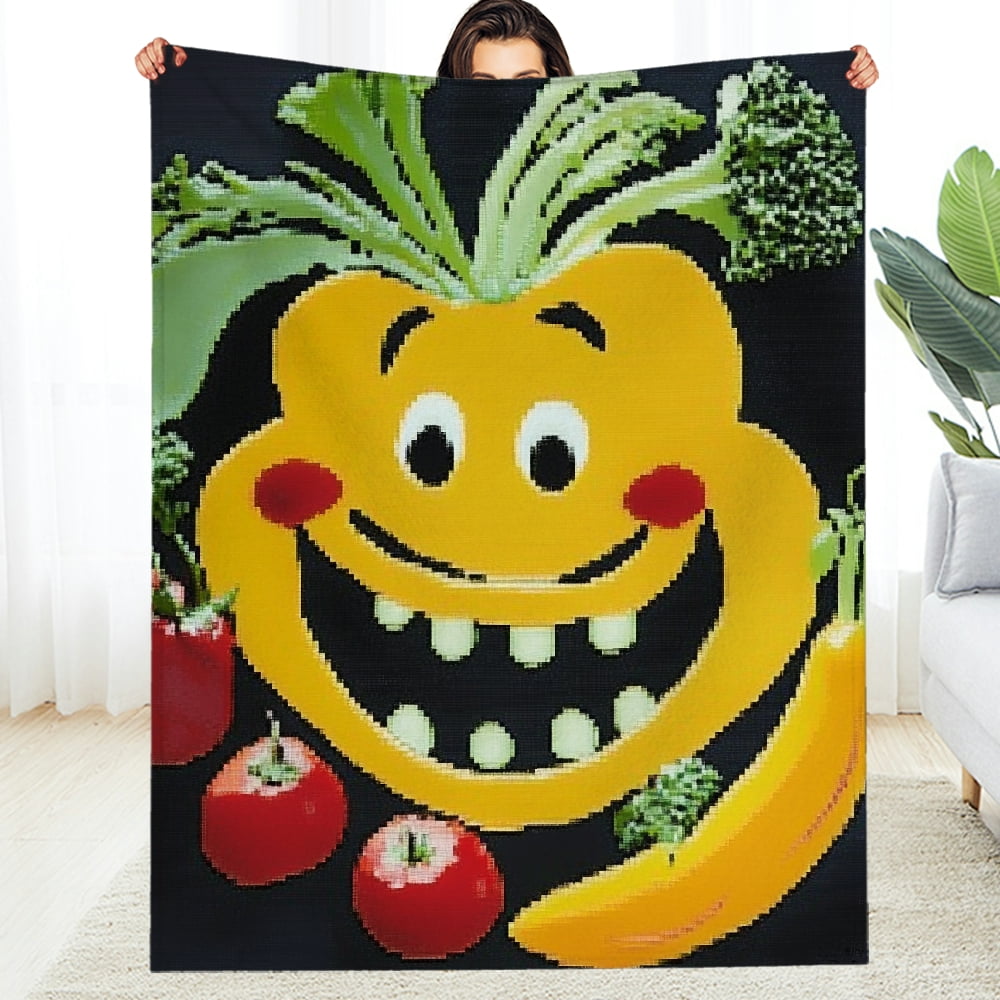 FCXZI Durable Soft Flannel Blanket Vegetables Fruits Smile Design 40 ...