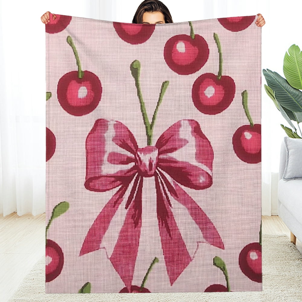 FCXZI Durable Soft Warm Flannel Blanket Pink Cherries Bow Multi-Purpose 40*50in - Walmart.com