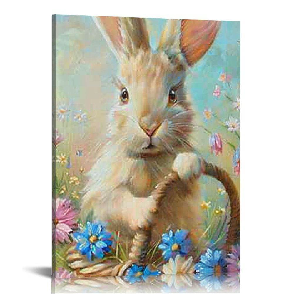 FCXZI Easter Bunny Flower Floral Wall Art Decor, Spring Rabbit Canvas ...