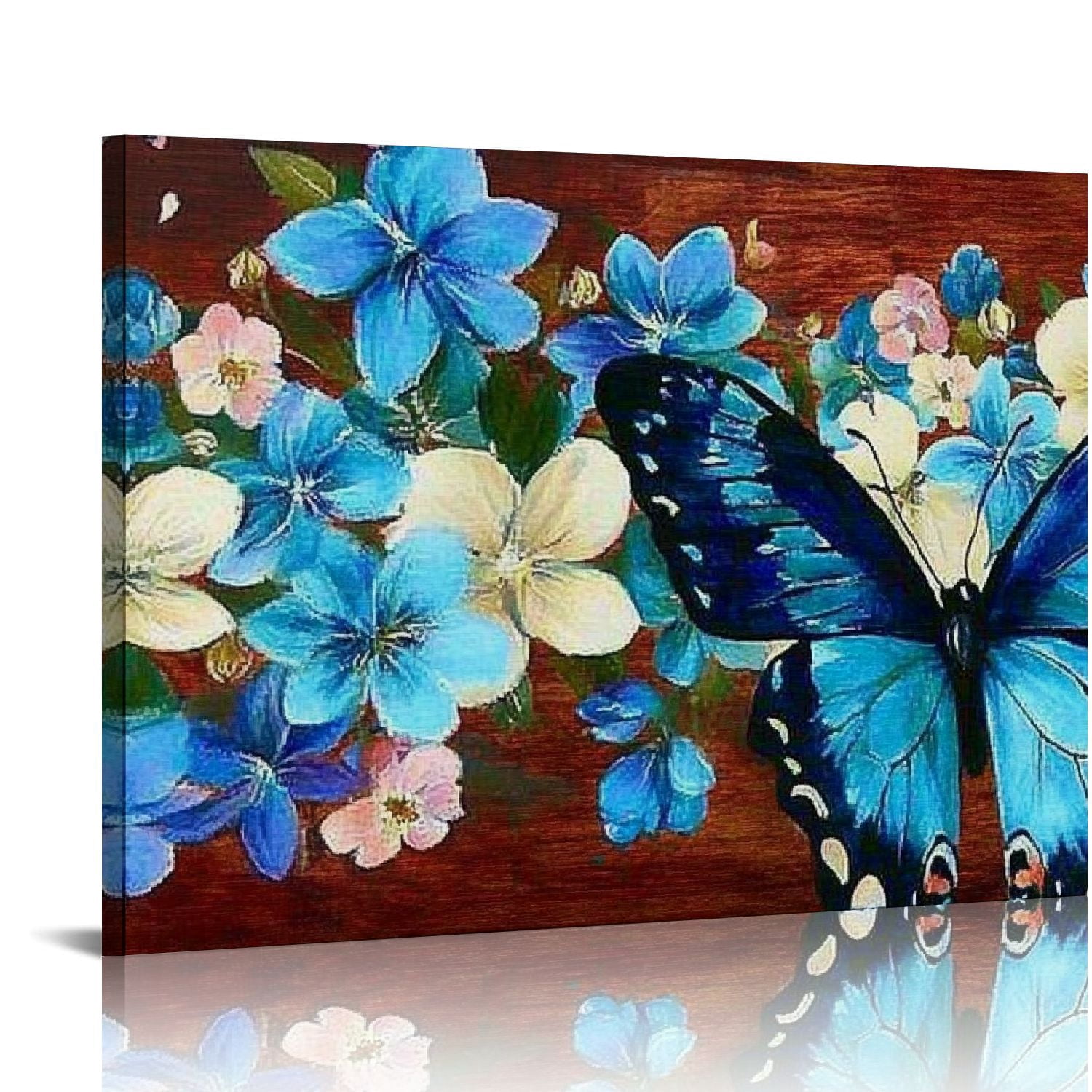FCXZI Farmhouse Blue Butterfly Flower Decor Wall Art Rustic Butterfly ...