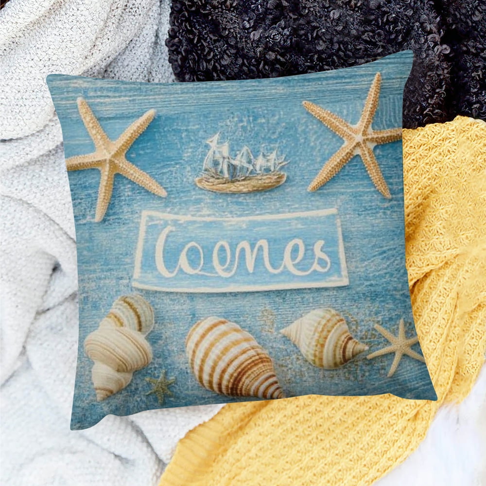 FCXZI Farmhouse Decor Sea Shells Starfish Welcome Sign Holiday Pillow ...