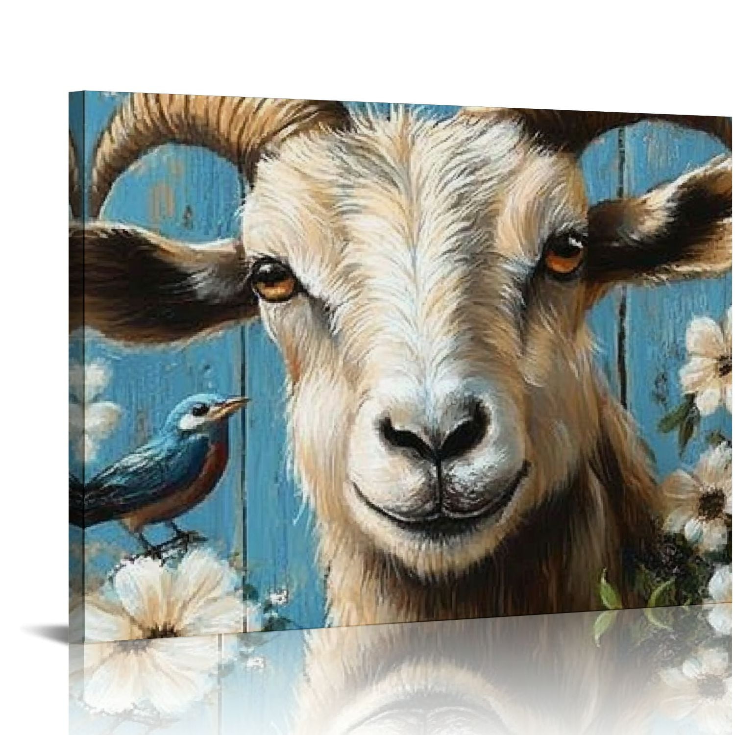FCXZI Farmhouse Goat Canvas Wall Art Bathroom Cute Goat With Flower ...