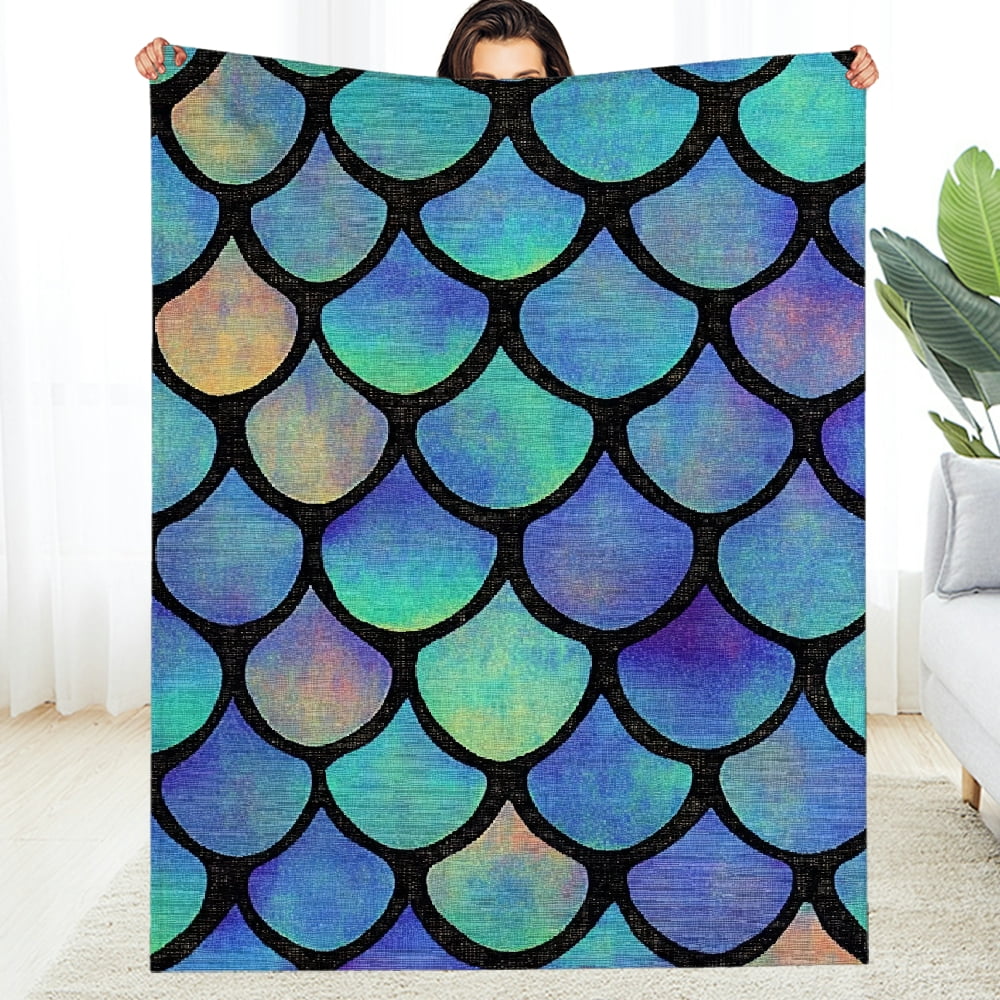 FCXZI Fish Scale Pattern Durable Soft Flannel Blanket for All Seasons ...