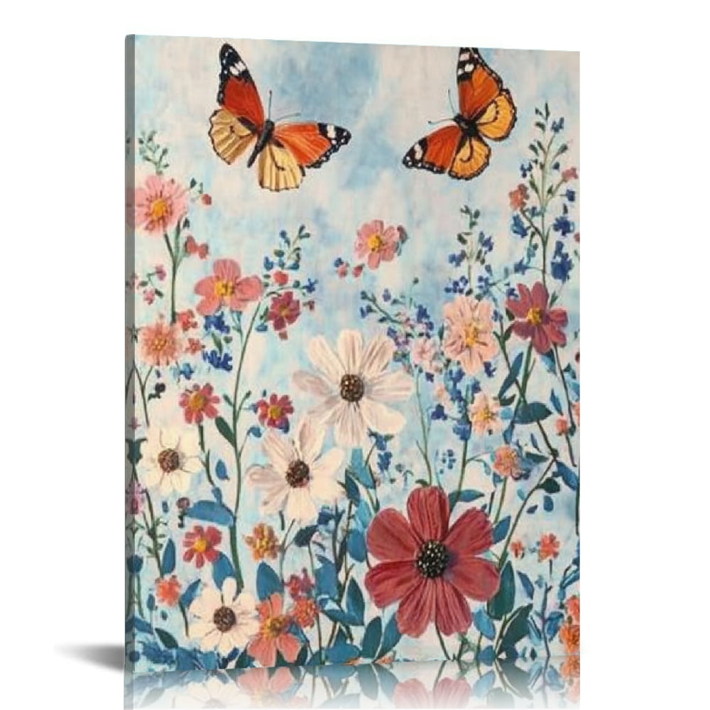 FCXZI Flowers Butterfly Wall Decor Canvas Art for Home Office 16x20in ...