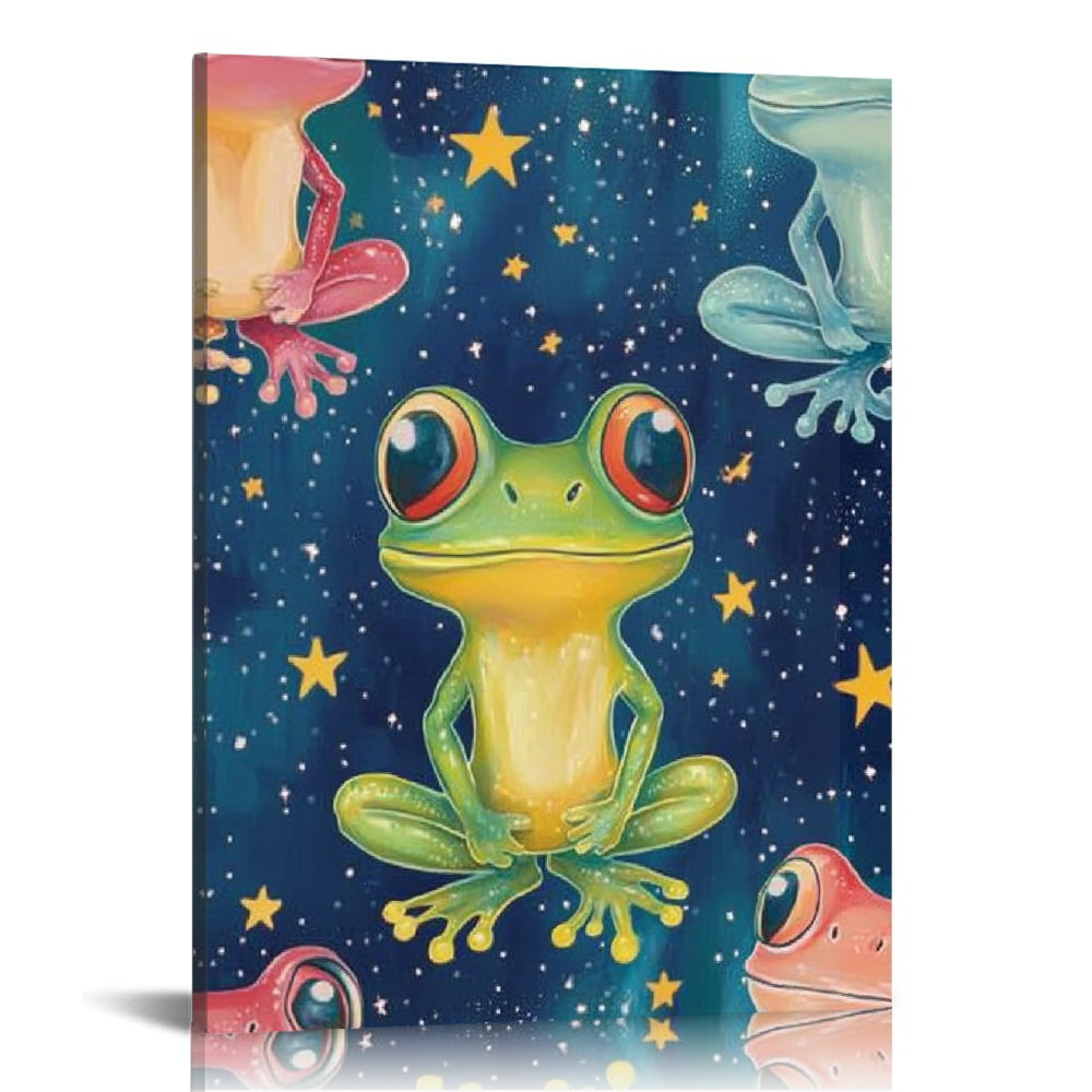 FCXZI Frogs Stars Space Art Canvas Wall Decor Ready to Hang 16x20in ...