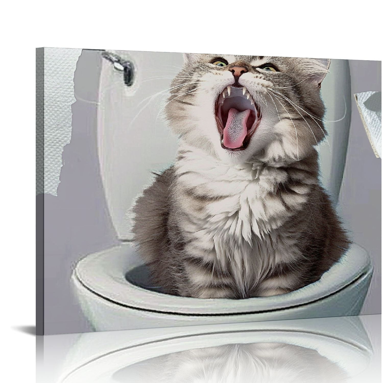 FCXZI Funny Cat Bathroom Wall Art Cute Cat In Toilet Pictures Wall ...