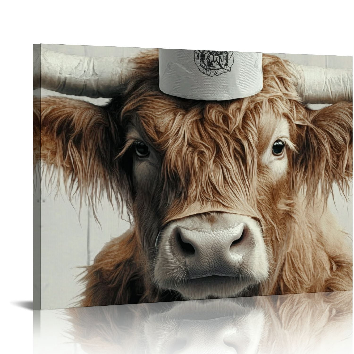 FCXZI Funny Highland Cow Bathroom Wall Art Toilet Paper On Head Cute ...