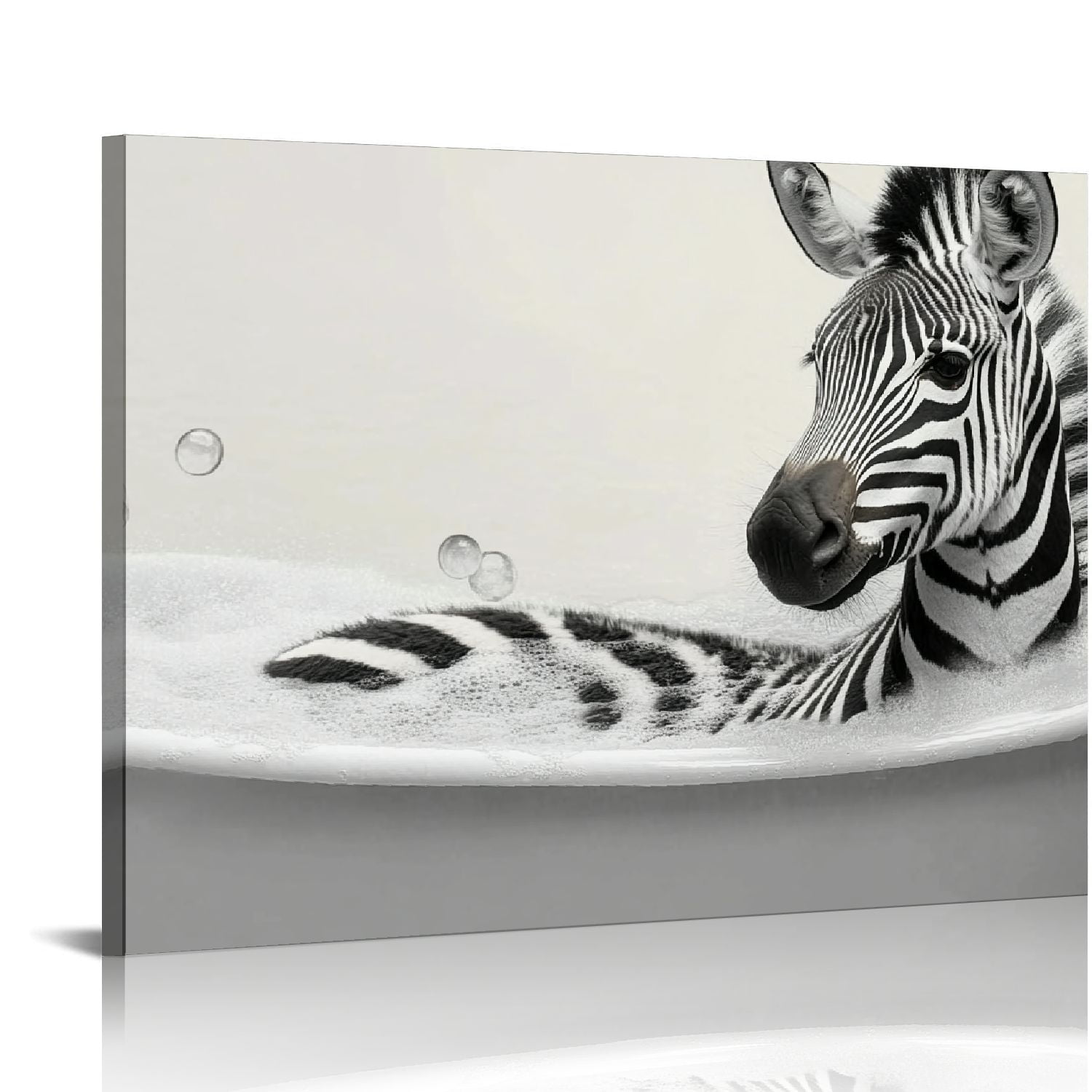 FCXZI Funny Zebra Bathroom Wall Decor Black and White Animal Wall Art Bubble Bath Decor Zebra in ...