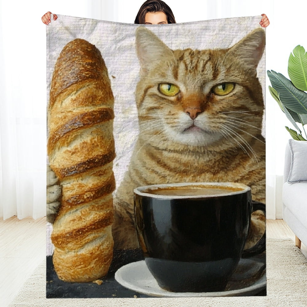 FCXZI Fuzzy Fluffy Soft Cozy Blanket Cat Bread Coffee Flannel 60*80in ...