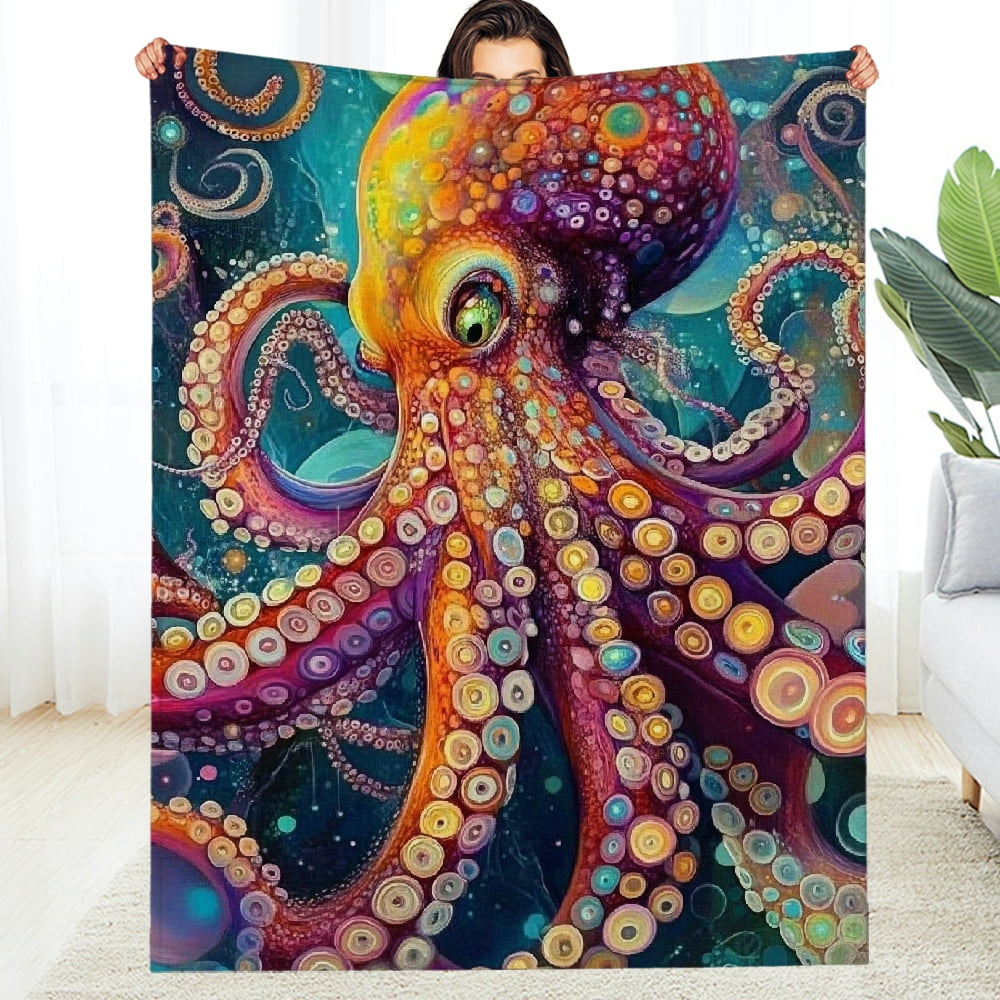 FCXZI Fuzzy Fluffy Soft Cozy Blanket Octopus Psychedelic Art ...