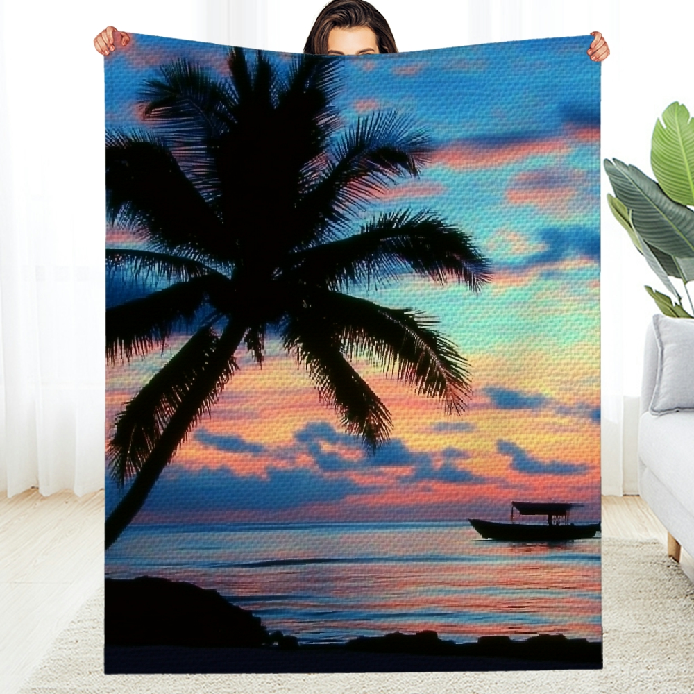 FCXZI Fuzzy Fluffy Soft Cozy Blanket Palm Tree Sunset Boat Flannel 50 ...