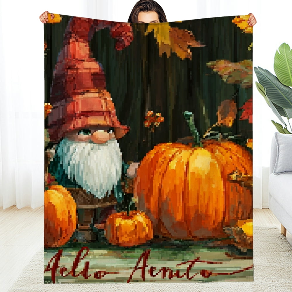 FCXZI Gnome Pumpkins Autumn Flannel Blanket Cozy Soft Warm Multi ...