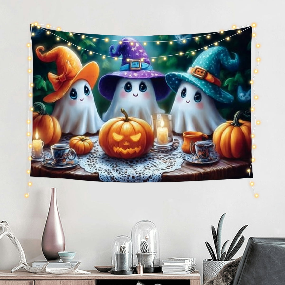 FCXZI Halloween Photo Backdrop, Cute Ghost Have A Tea Party Tapestry ...