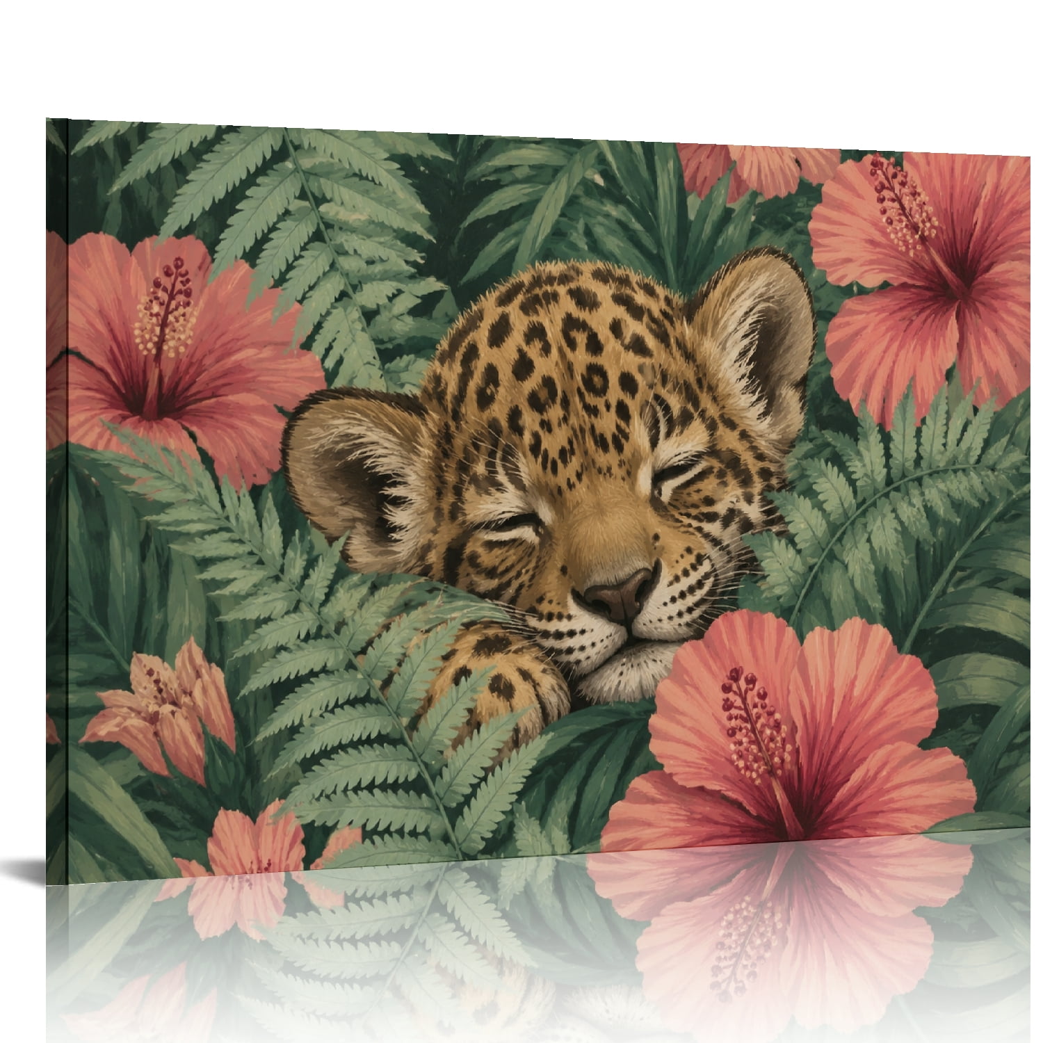 FCXZI Leopard Cub In Flowers Modern Canvas Wall Art for Living Room ...