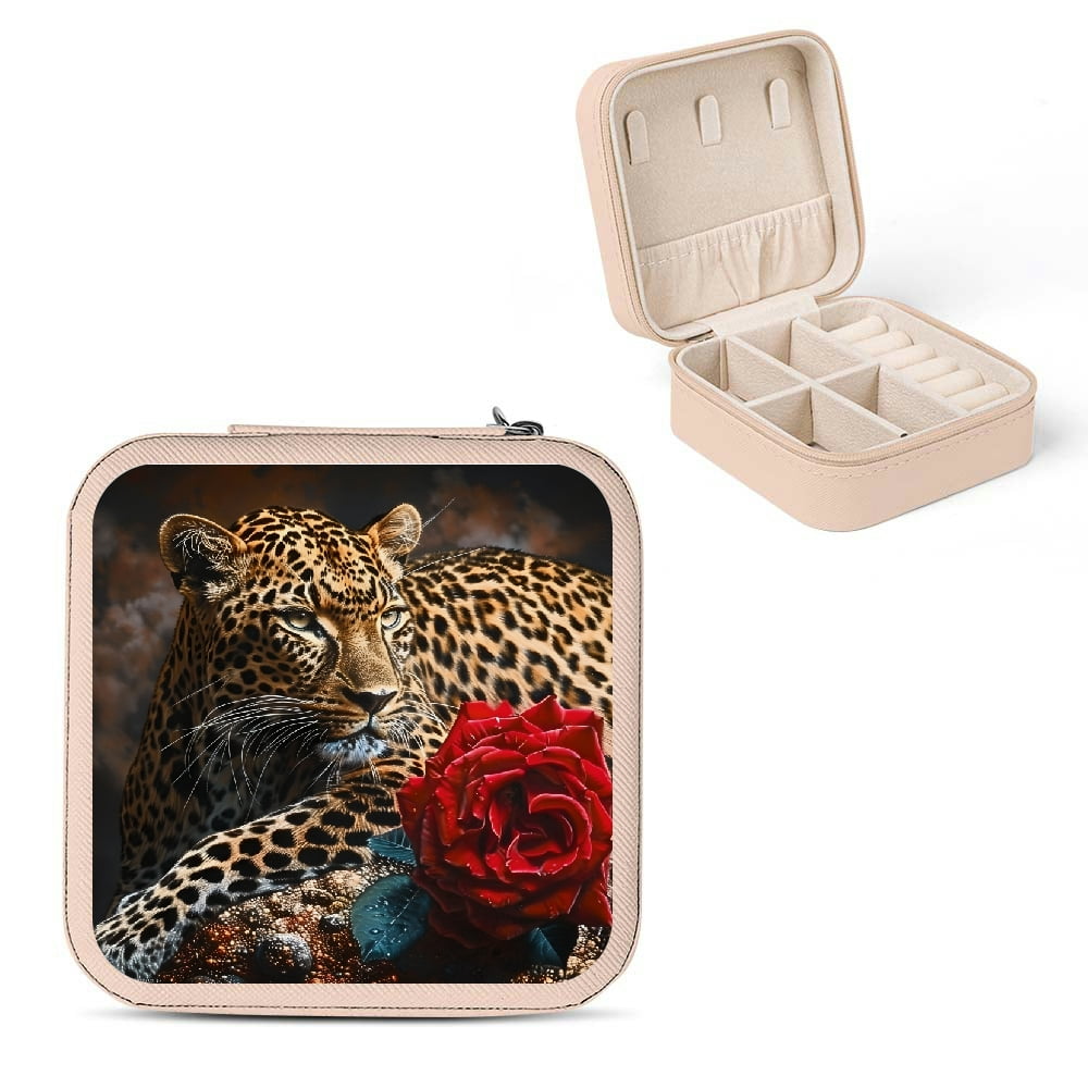 FCXZI Leopard Rock Rose Travel Jewelry Box for Necklace, Ring, Earring ...