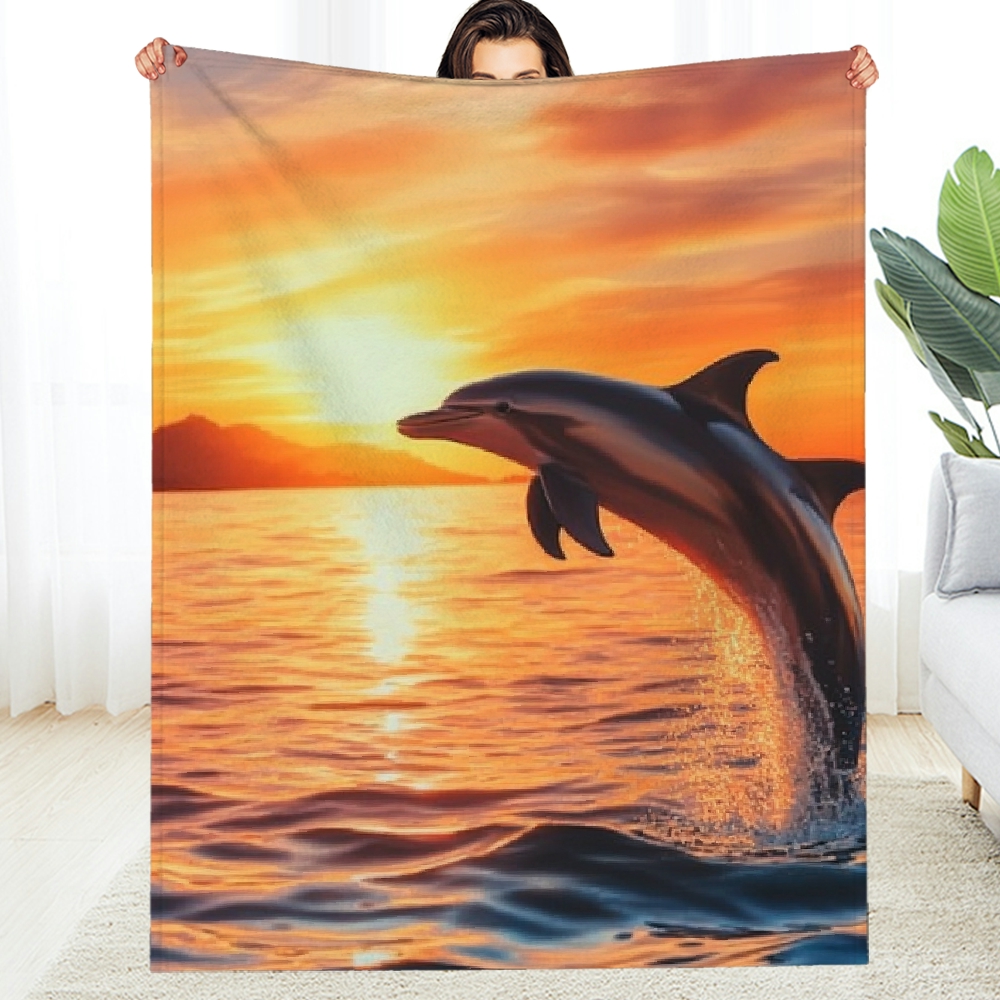 FCXZI Lightweight Dolphin Sunset Boat Blanket - Cozy All-Season Gift 40 ...
